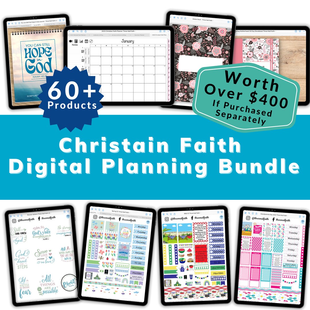 Christian Faith Digital Planner and Digital Stickers Bundle, Goodnotes ...