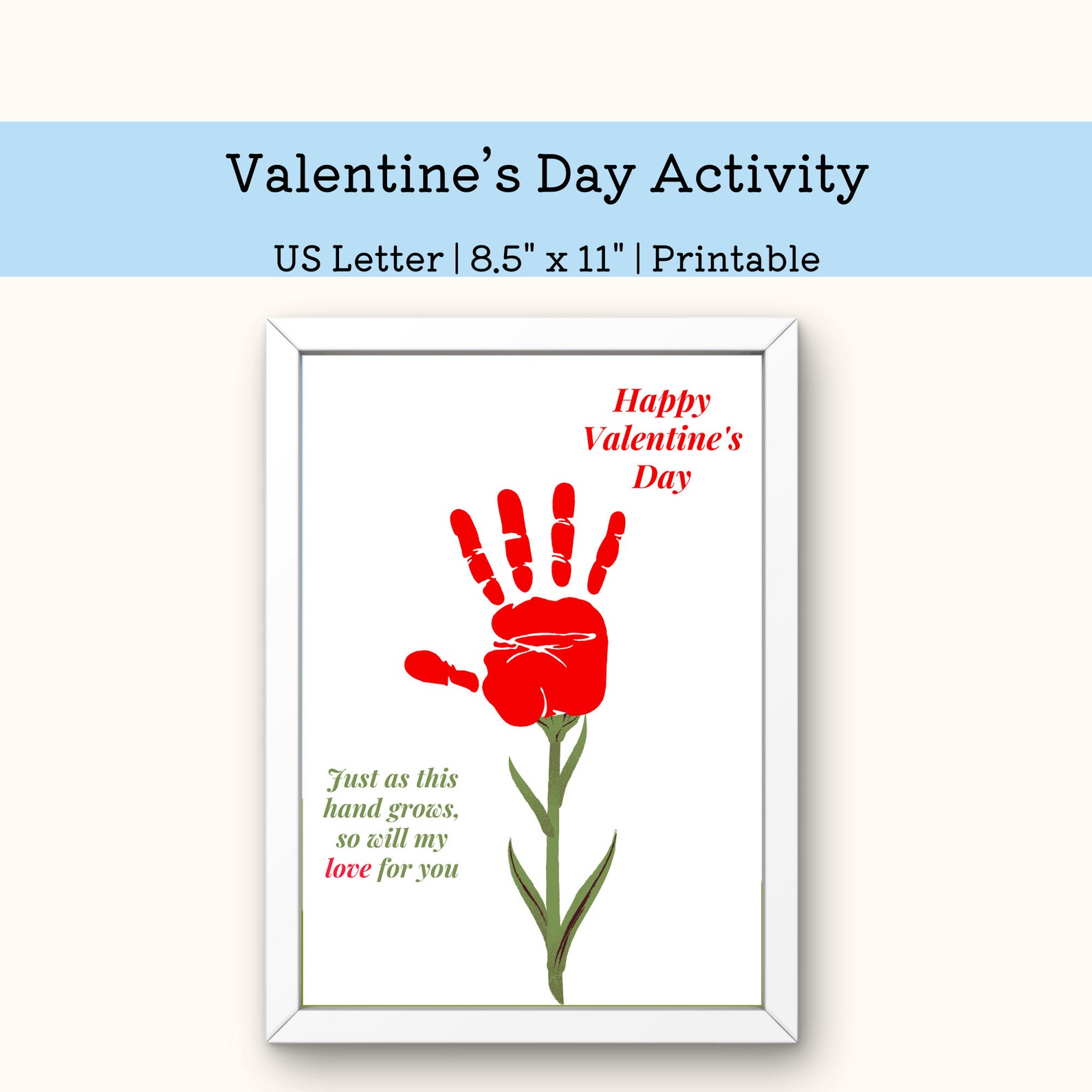 PRINTABLE Valentine FLOWER Handprint Art Craft for Kids, Preschool ...