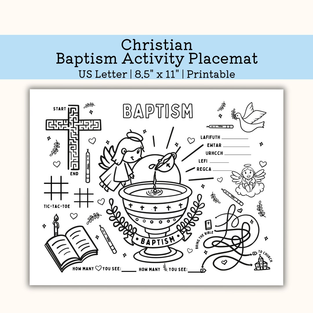 Printable Baptism Activity Placemat, Kindergarten Worksheet, Toddler ...