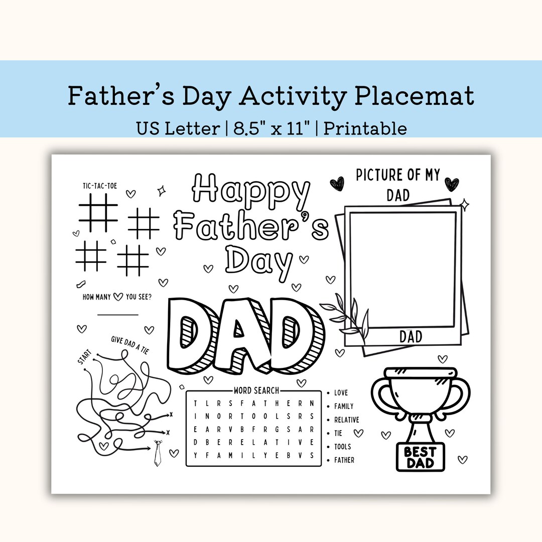 Printable Father's Day Activity Placemat, Kindergarten Worksheet ...