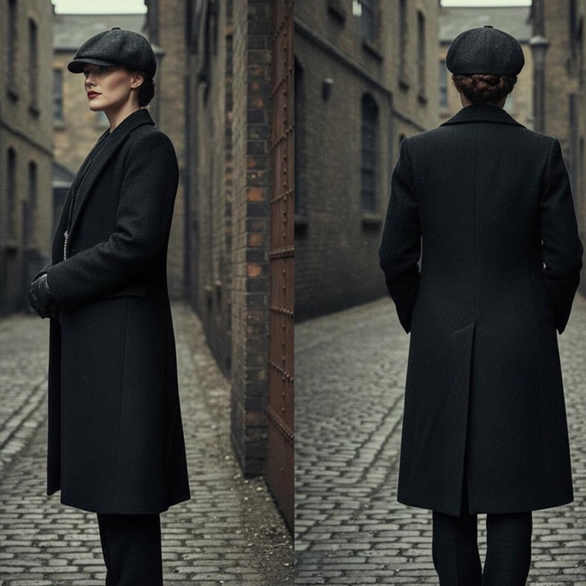 Vintage Women’s Black Peaky Blinders Suit – Classic Lady Wool Trench ...