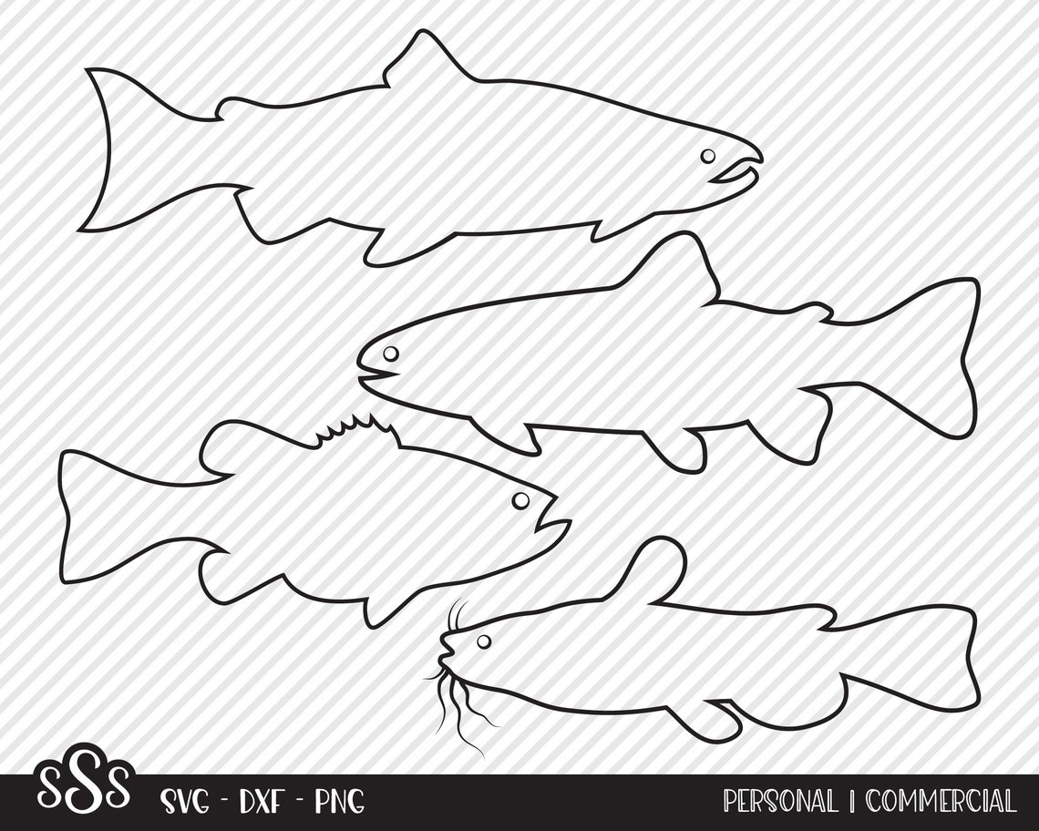 Fish Outline Bundle SVG, Cut File, Fishing Frame, Lake House Decor ...