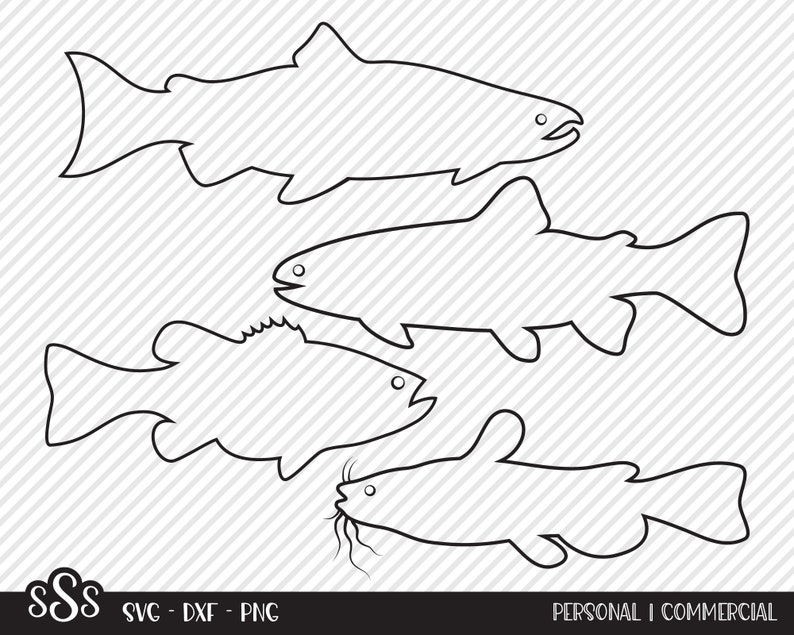 Fish Outline Bundle SVG, Cut File, Fishing Frame, Lake House Decor ...