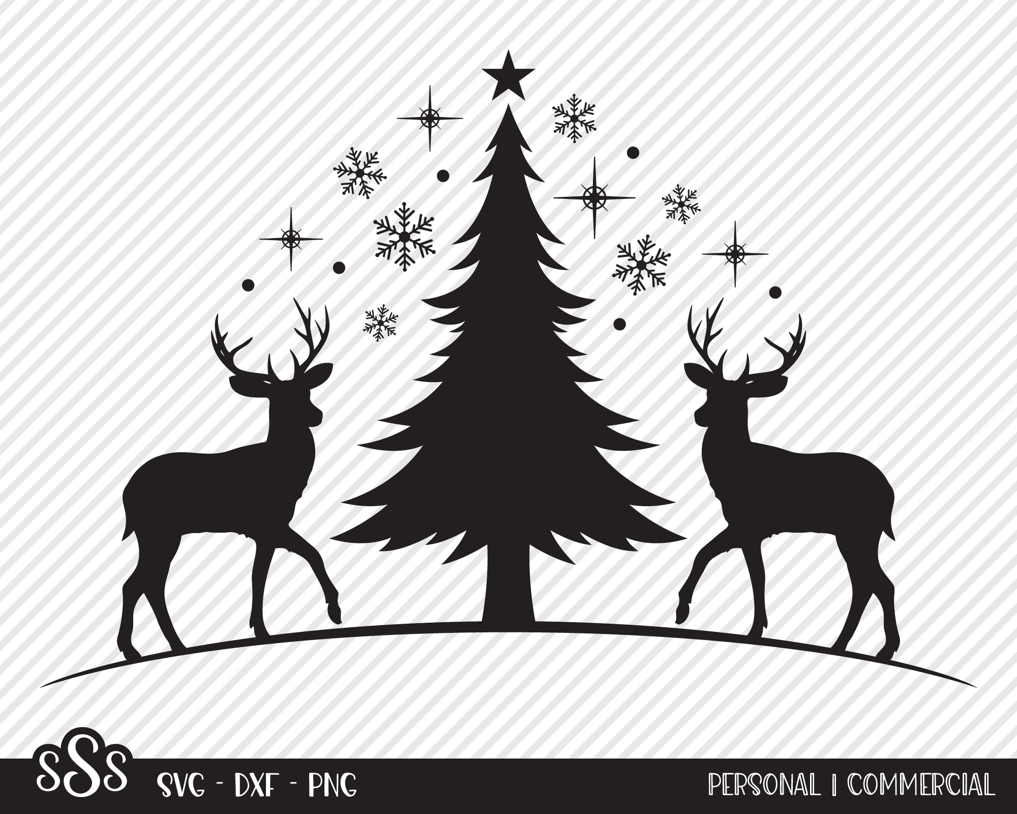 Christmas Tree Deer SVG, Cut File, Holiday Shirt Design, Snowflakes ...