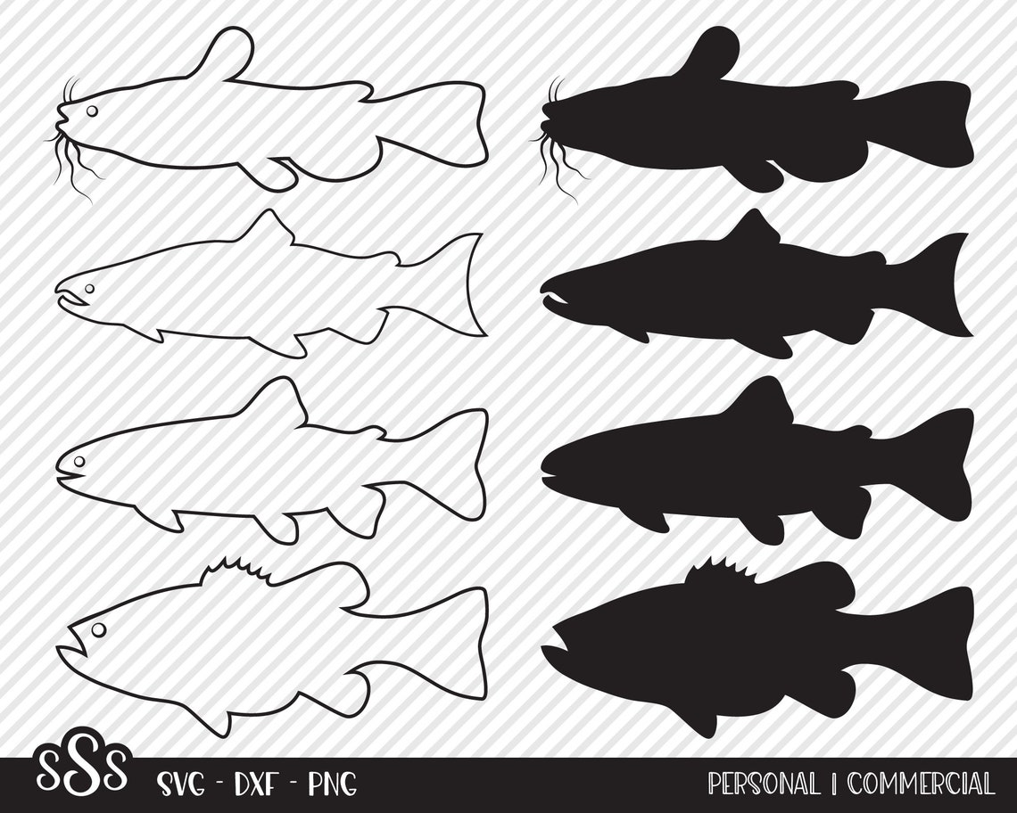 Outdoor Fish Bundle SVG, Cut File, Fishing Outline, Lake House Decor ...
