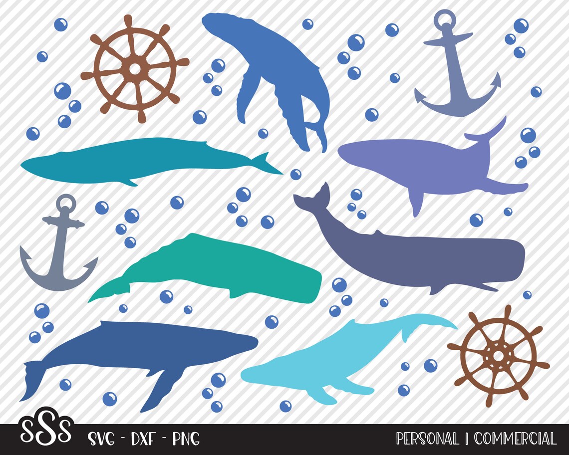 Deep Sea Whale Bundle SVG, Cut File, Whale Design Elements, Ocean Life ...