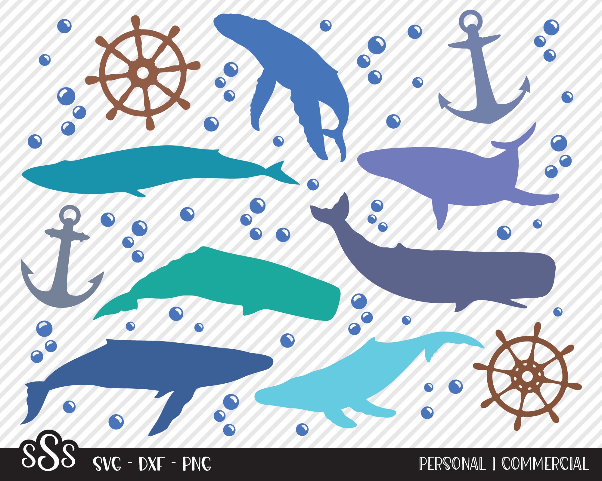 Deep Sea Whale Bundle SVG, Cut File, Whale Design Elements, Ocean Life ...