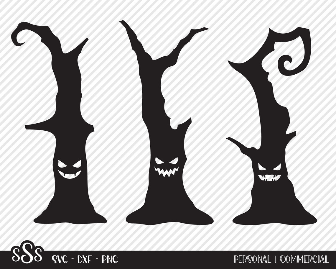 Spooky Tree Bundle SVG, Cut File, Halloween Shirt Design, Scary Face ...