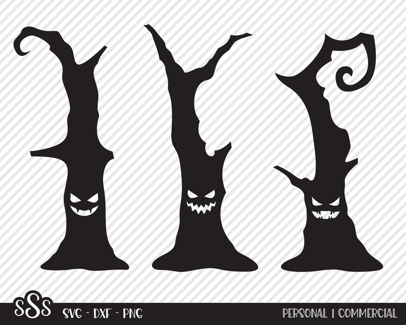 Spooky Tree Bundle SVG, Cut File, Halloween Shirt Design, Scary Face ...