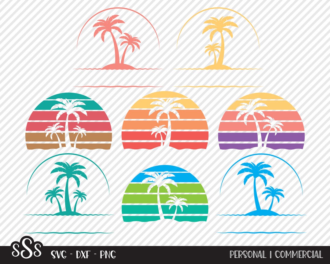 Sunset Bundle SVG, Cut File, Summer Sun, Palm Tree, Sunshine, Ocean ...