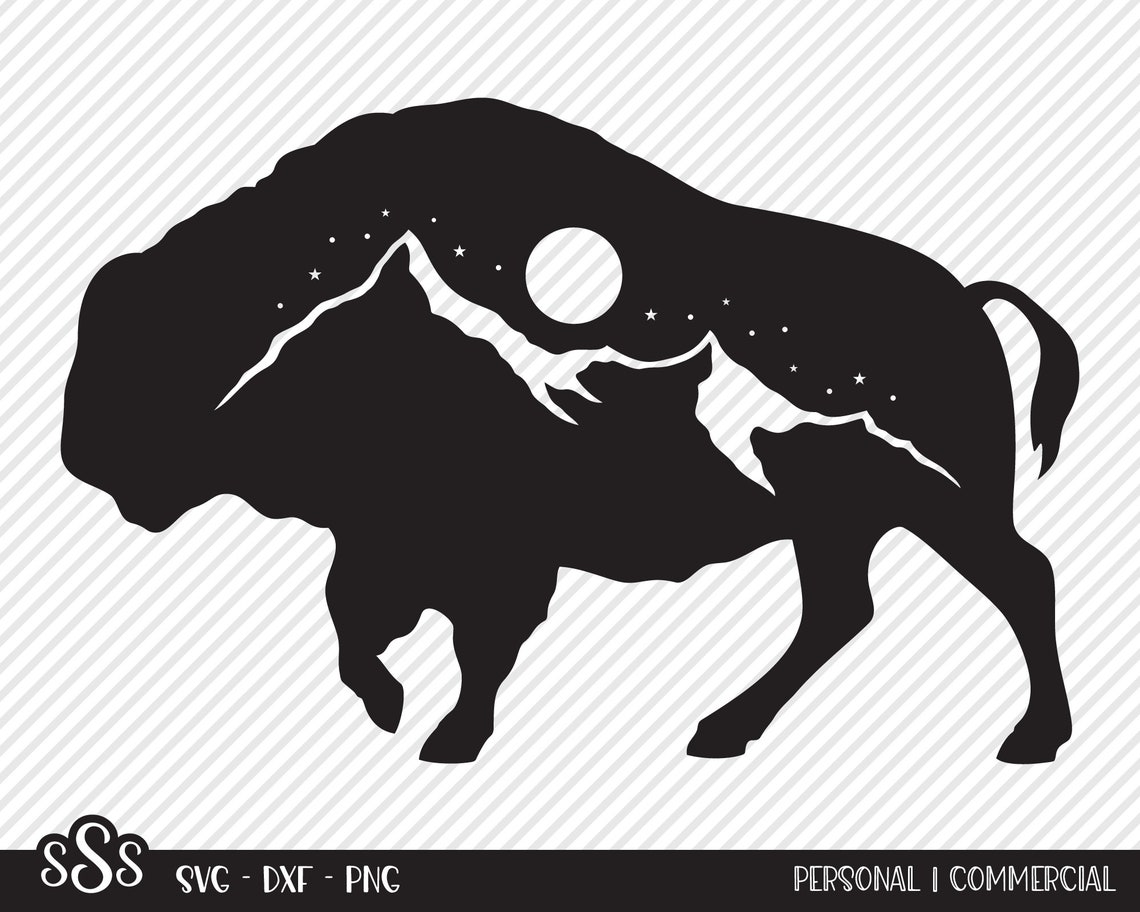 Bison SVG, Cut File, Outdoor Buffalo Design, Mountains, Summer, Stars ...