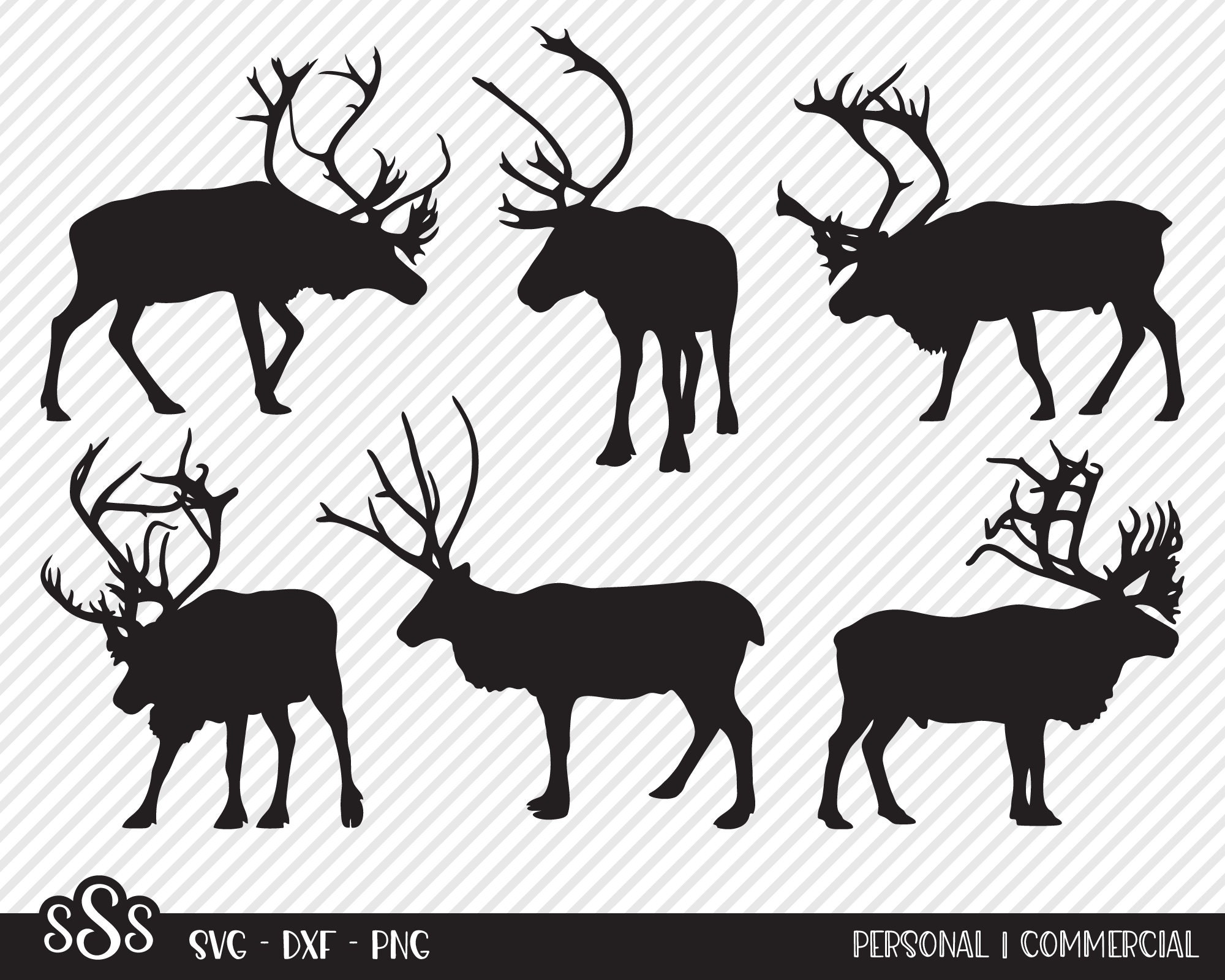 Reindeer Bundle SVG, Cut File, Outdoor Shirt Design Assets, Caribou ...
