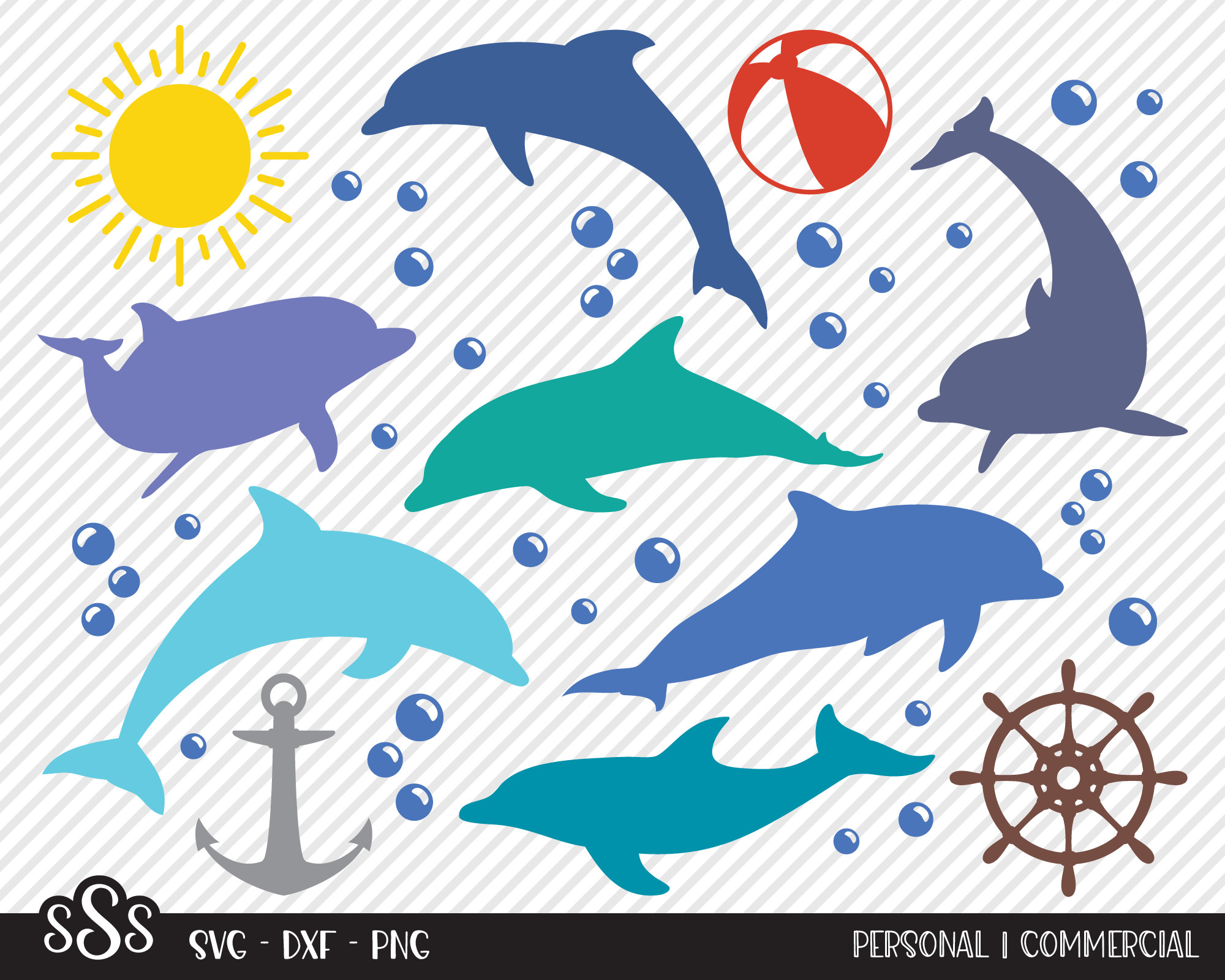 Dolphin Bundle SVG, Cut File, Deep Sea Design Elements, Ocean Life ...