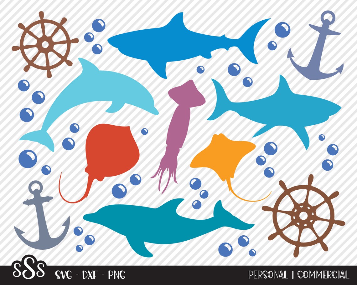 Deep Sea Fish Bundle SVG, Cut File, Fishing Design Elements, Ocean Life ...
