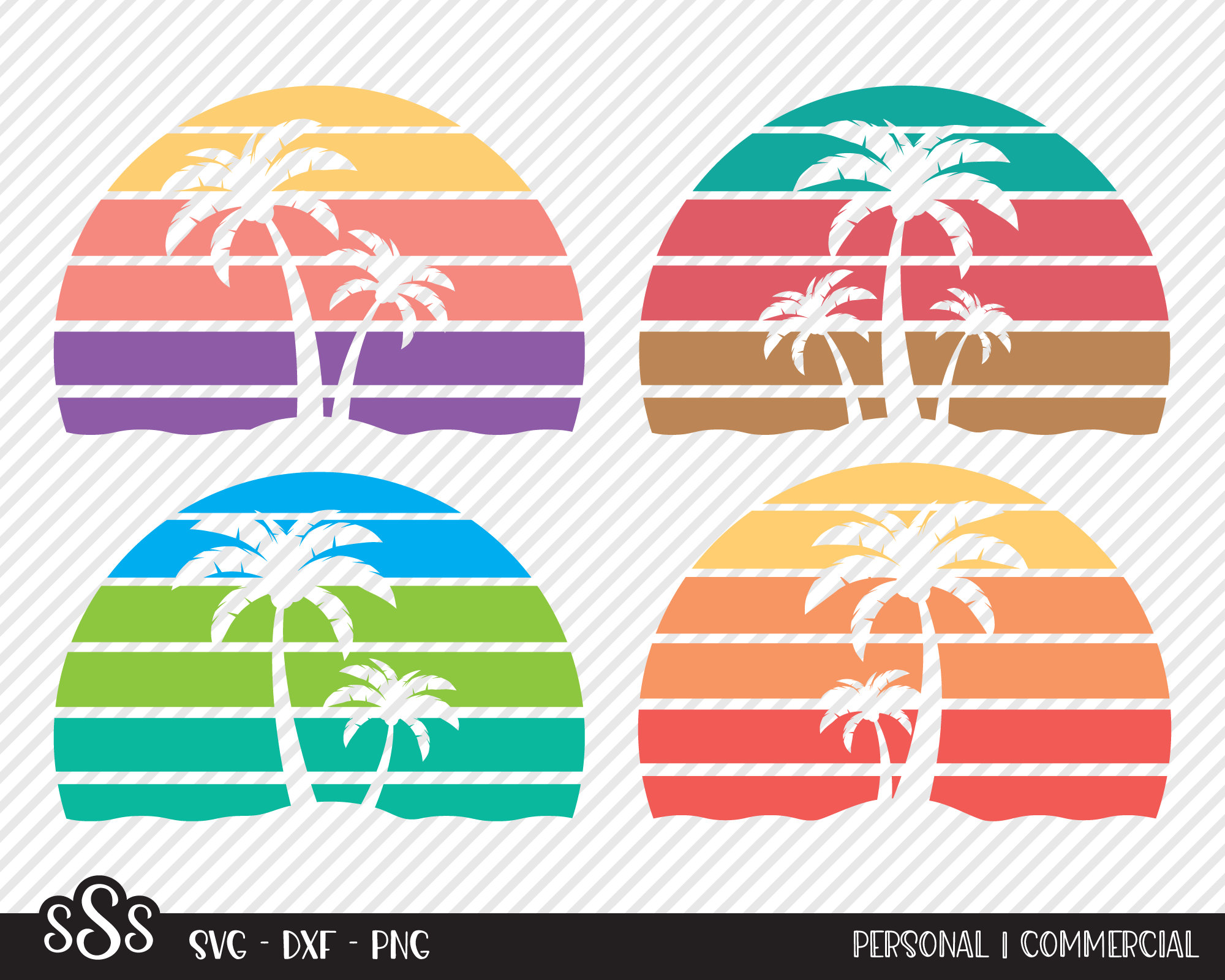 Sunset Bundle SVG, Cut File, Summer Sun, Palm Tree, Sunshine, Ocean ...