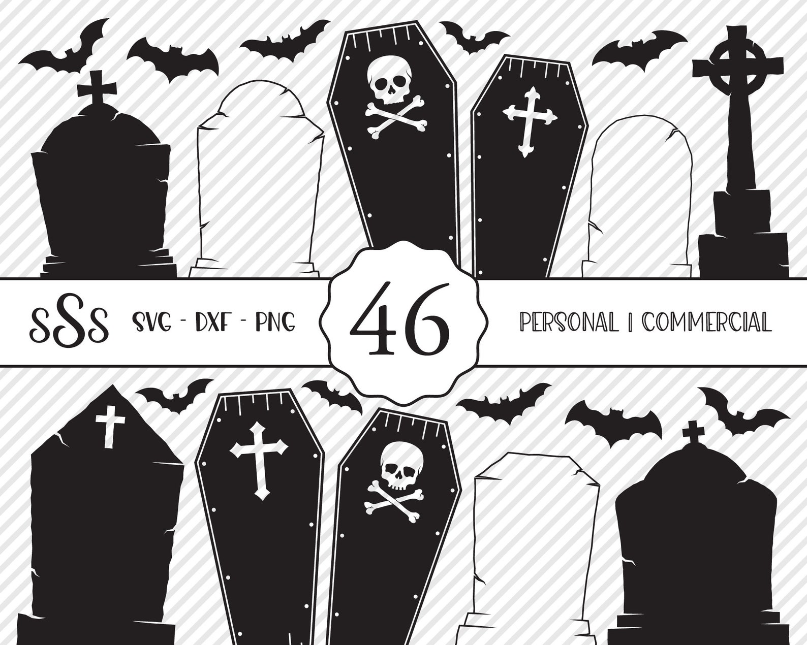 Graveyard Bundle SVG, Cut File, Halloween Shirt Design, Rip Tombstone ...