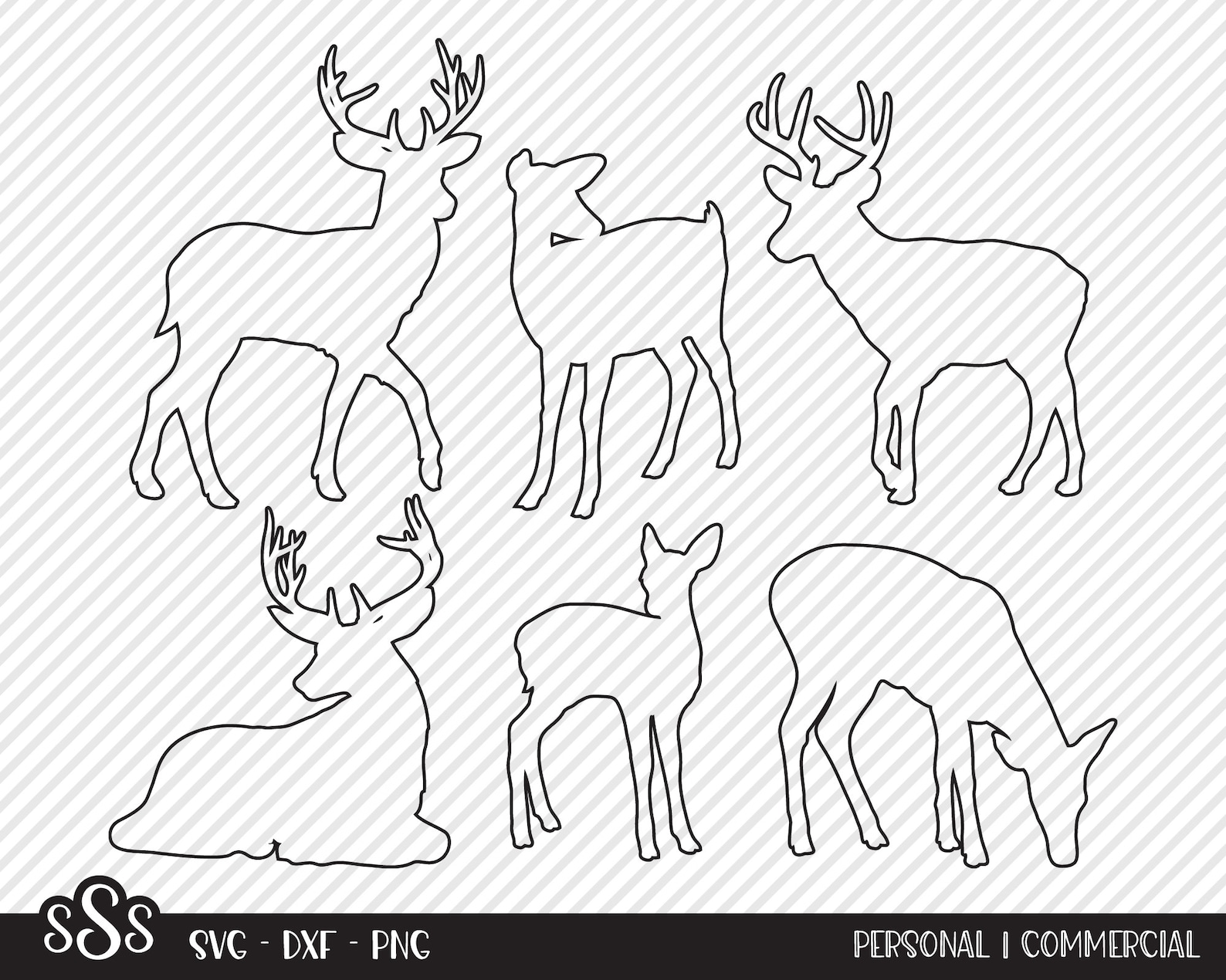 Deer Outline Bundle SVG, Cut File, Outdoor Shirt Design, White Tail ...