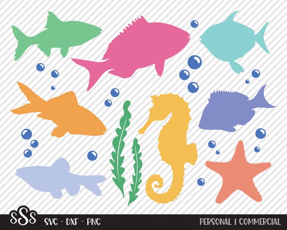 Aquarium Bundle SVG Cut File Cute Fish Design Elements | Etsy