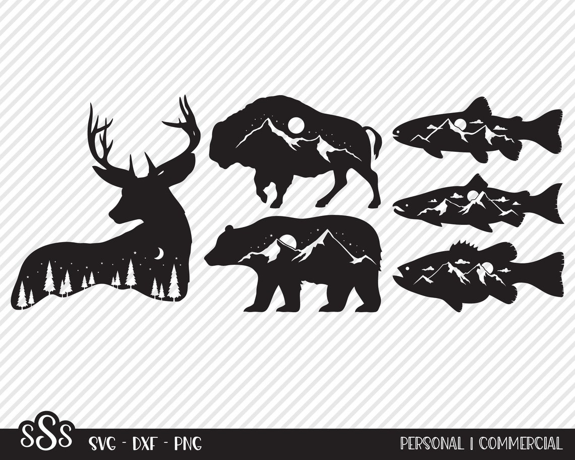 Wildlife Mountain Scenes SVG, Cut File, Outdoor Shirt Design, Bison ...