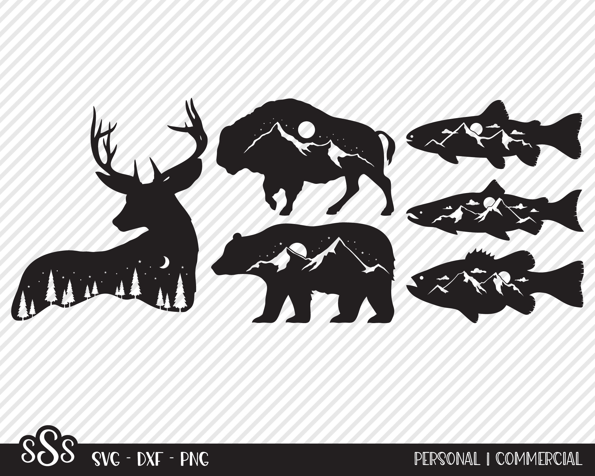 Wildlife Mountain Scenes SVG, Cut File, Outdoor Shirt Design, Bison ...