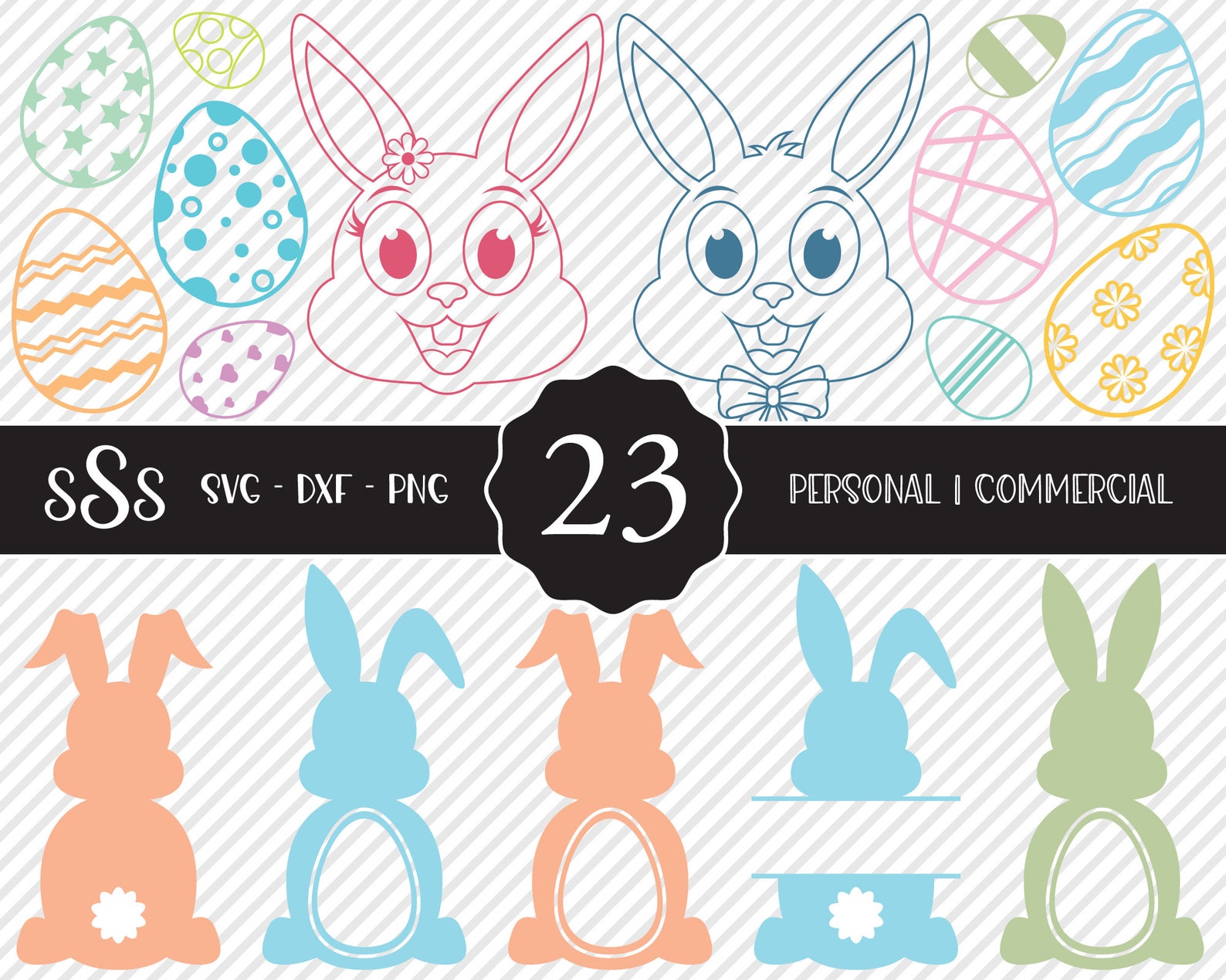 Easter Bunny Bundle SVG, Cut Files, Holiday Shirt Design, Rabbit Ears ...