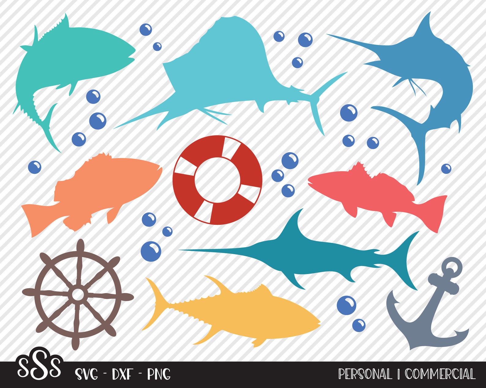 Deep Sea Fish Bundle SVG, Cut File, Cute Design Elements, Ocean Life ...