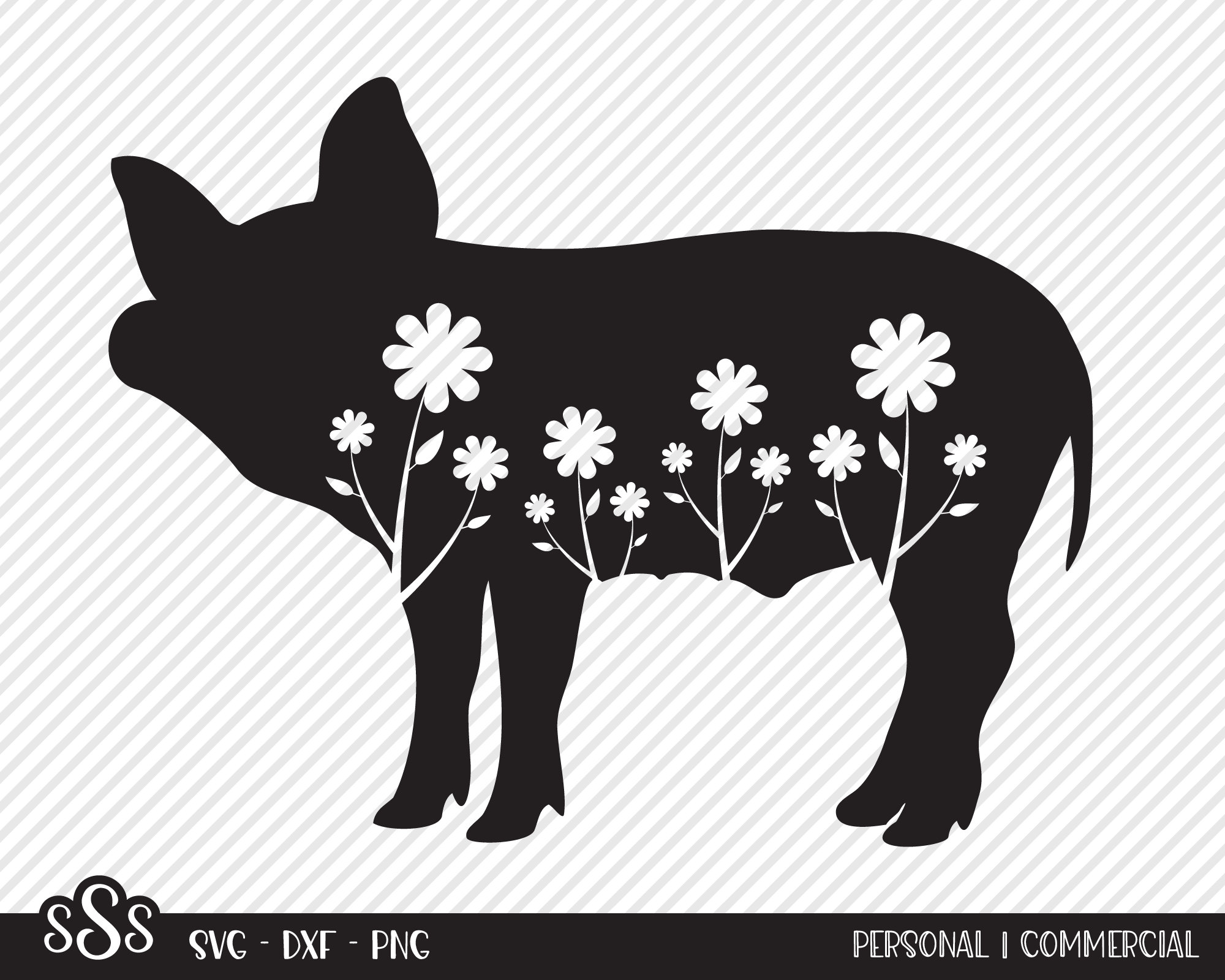 Pig Flowers SVG, Cut File, Country Shirt Design, Cute Hog, Piglet ...