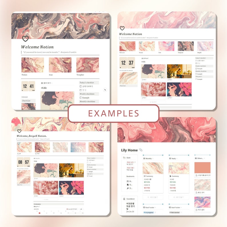 Marble Notion Covers, Gallery Covers, Dividers, Cards, Pink Yellow ...