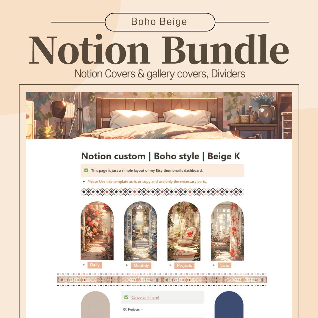Notion Custom Bundle, Boho Beige, Includes Notion Covers, Dividers ...