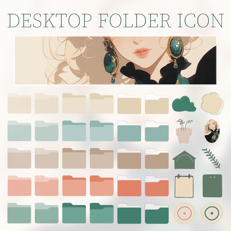Vintage Boho Color Folder Icon Pack, Green Beige Ivory Coral Blue Decor ...