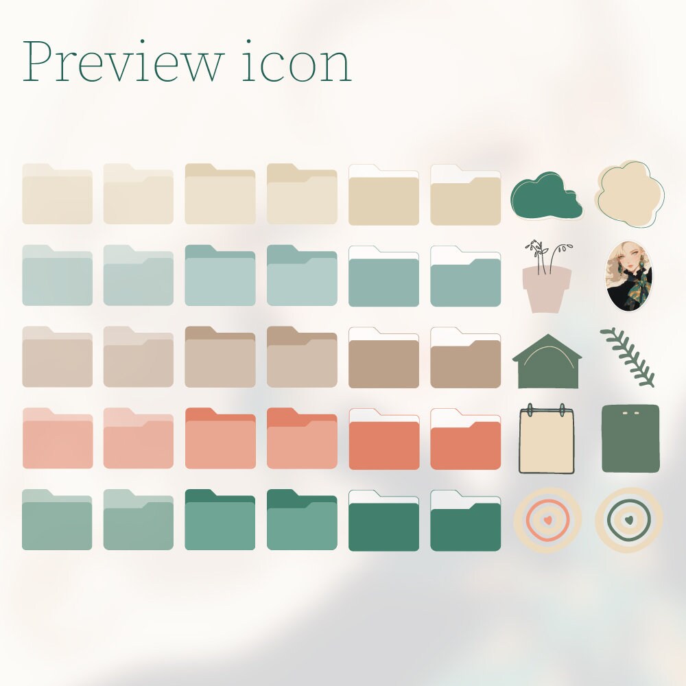 Vintage Boho Color Folder Icon Pack, Green Beige Ivory Coral Blue Decor ...