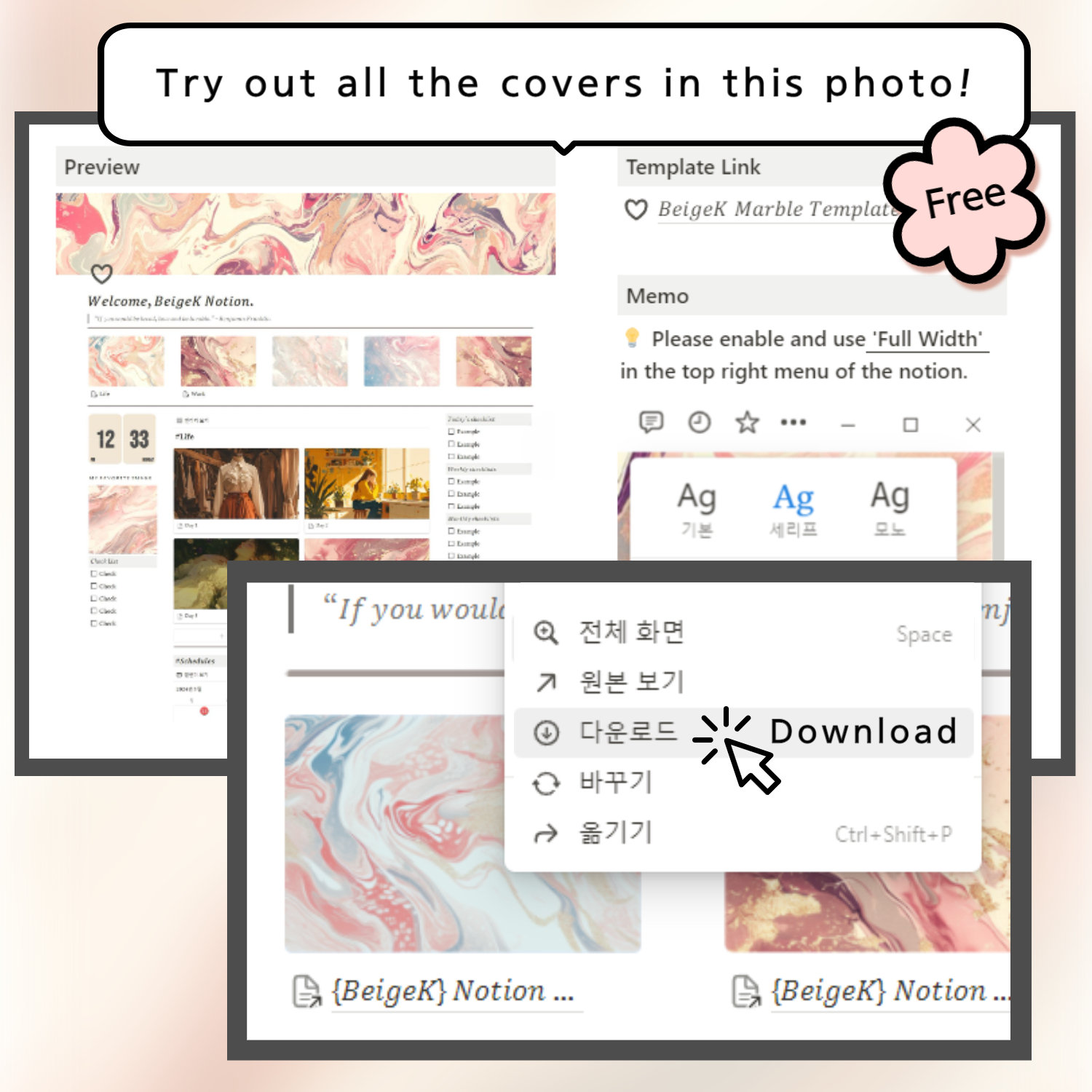 Marble Notion Covers, Gallery Covers, Dividers, Cards, Pink Yellow ...