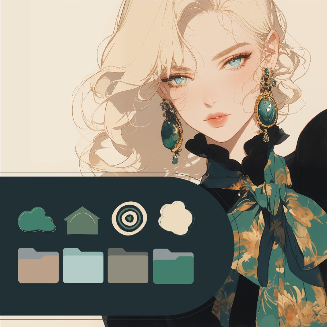 Vintage Boho Color Folder Icon Pack, Green Beige Ivory Coral Blue Decor ...