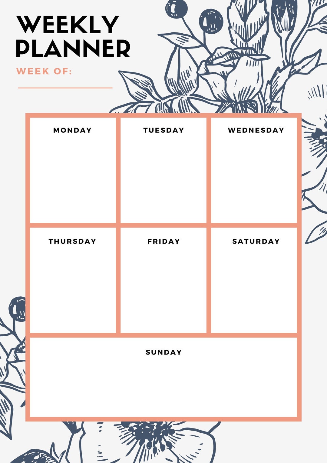WEEKLY PLANNER ORGANISER Floral Design Instant Download - Etsy