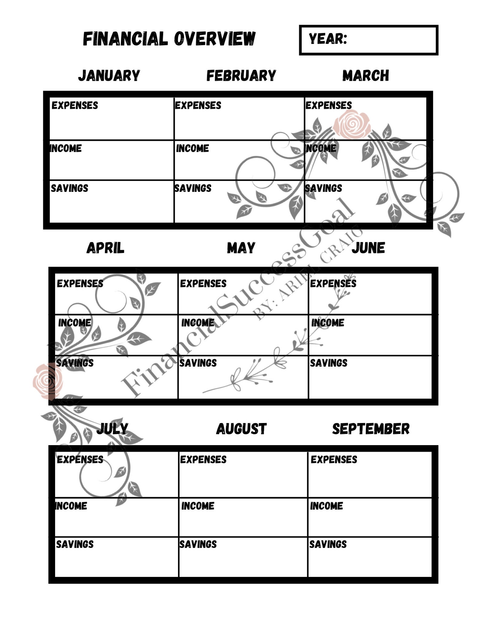 Yearly Financial Overview, Letter Size, Digital Financial Planner ...
