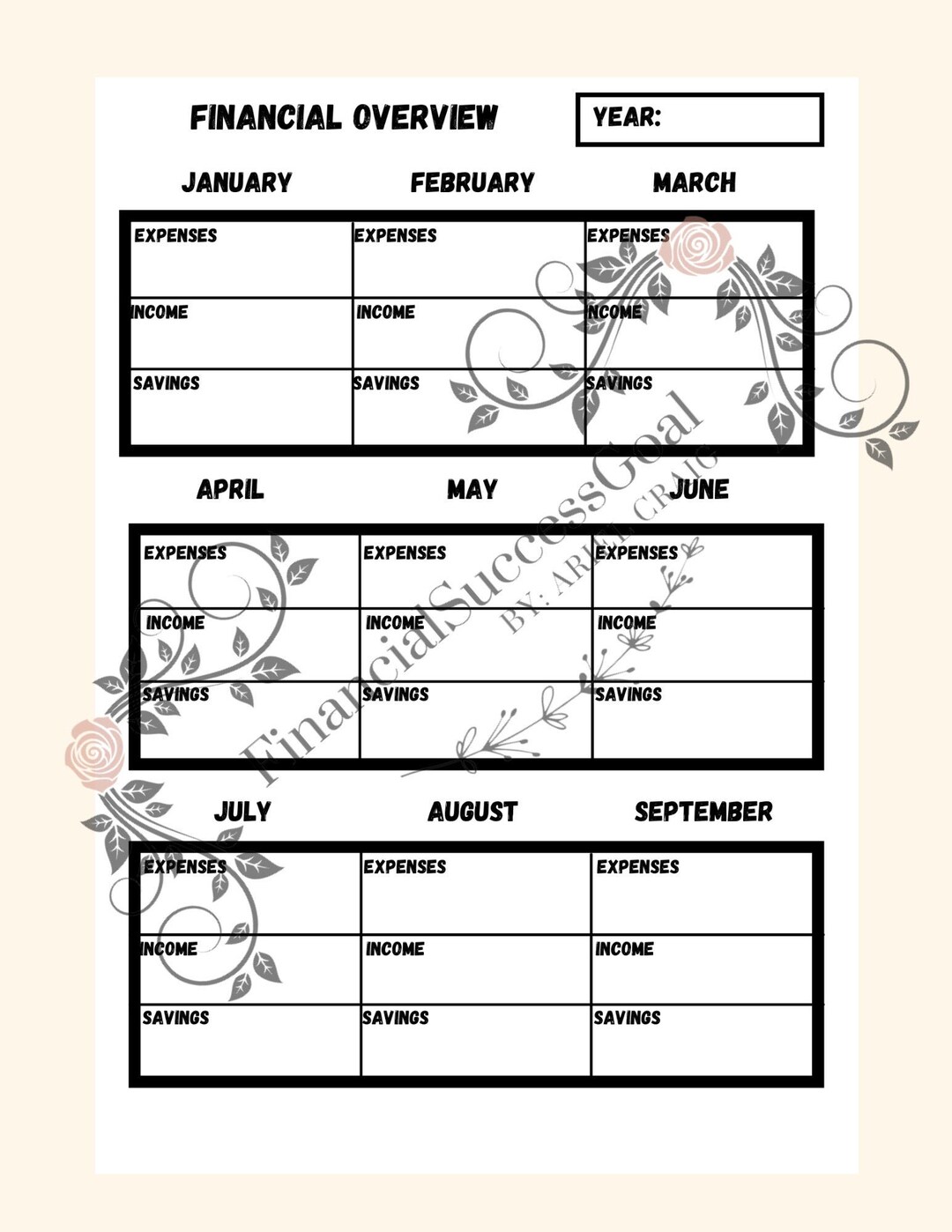 Yearly Financial Overview, Letter Size, Digital Financial Planner ...