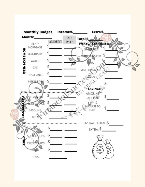 Monthly Budget Letter Size Personal Budget Printable - Etsy