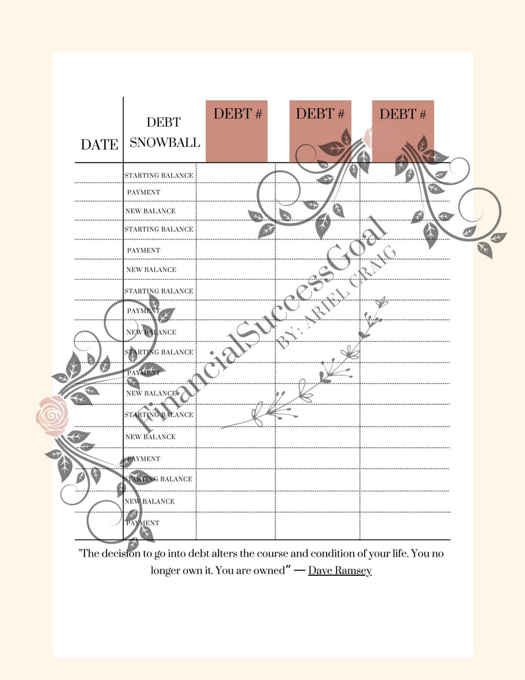 Pink Debt Snowball Letter Size Debt Snowball Debt - Etsy