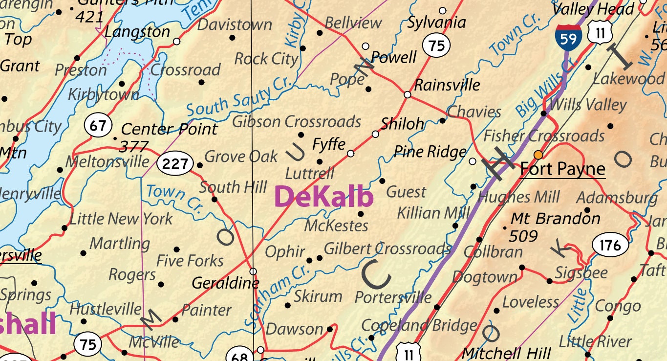 Physical Map of Alabama meters With Location Key adobe - Etsy