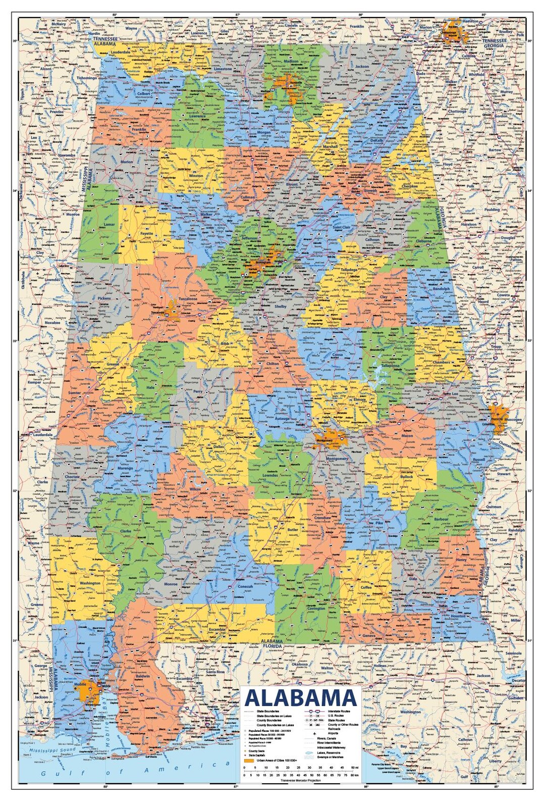 Political Map of Alabama (adobe Illustrator, PDF) - Etsy