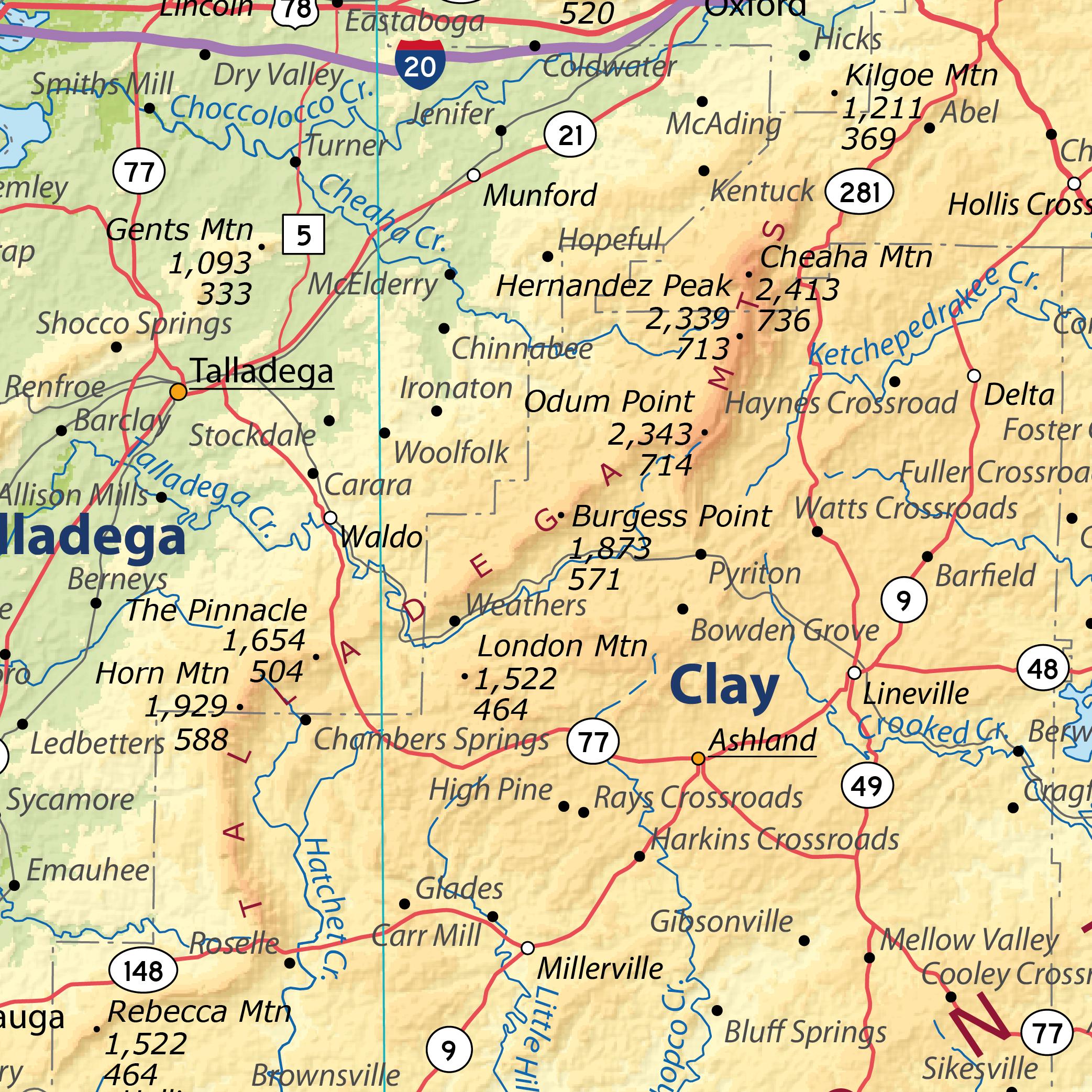 Physical Map of Alabama (adobe Illustrator, PDF) - Etsy