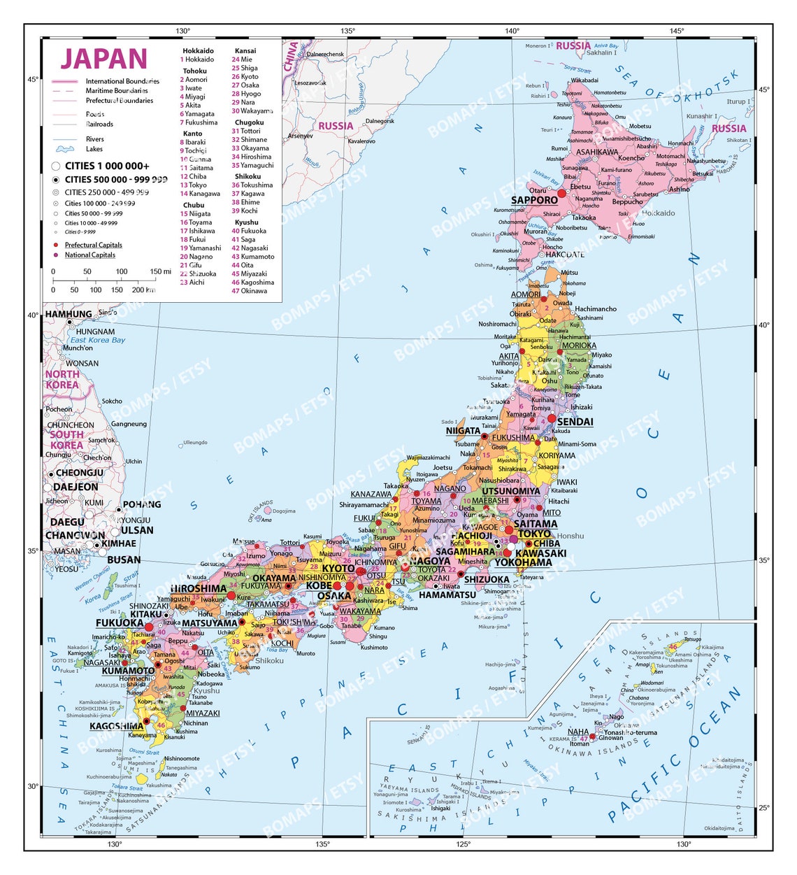 Political Map of Japan adobe Illustrator PDF: Vector | Etsy