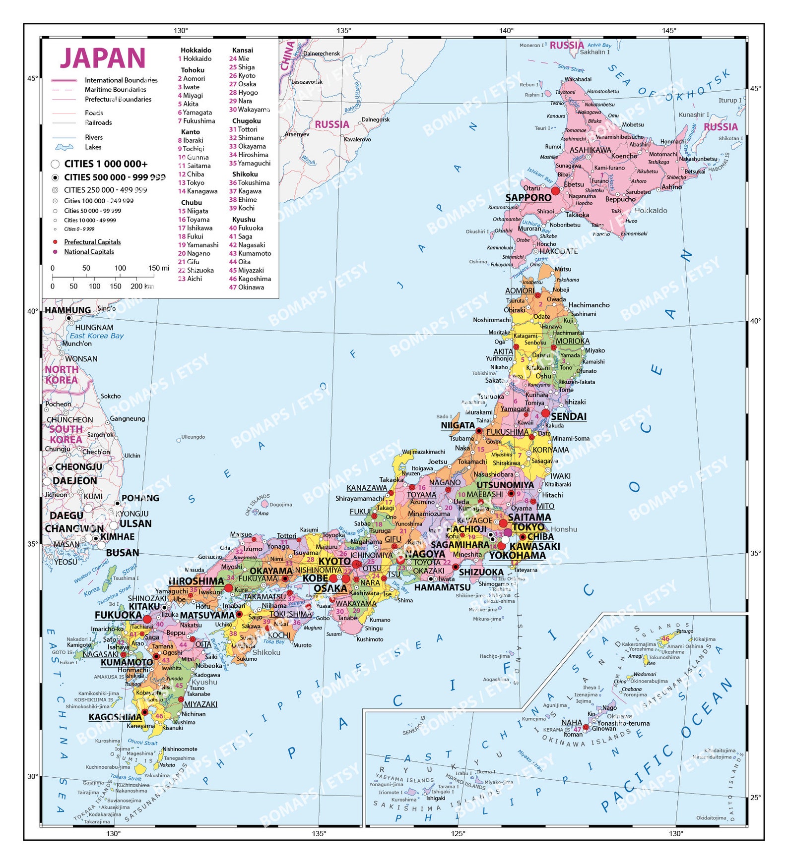 Political Map of Japan adobe Illustrator PDF: Vector | Etsy