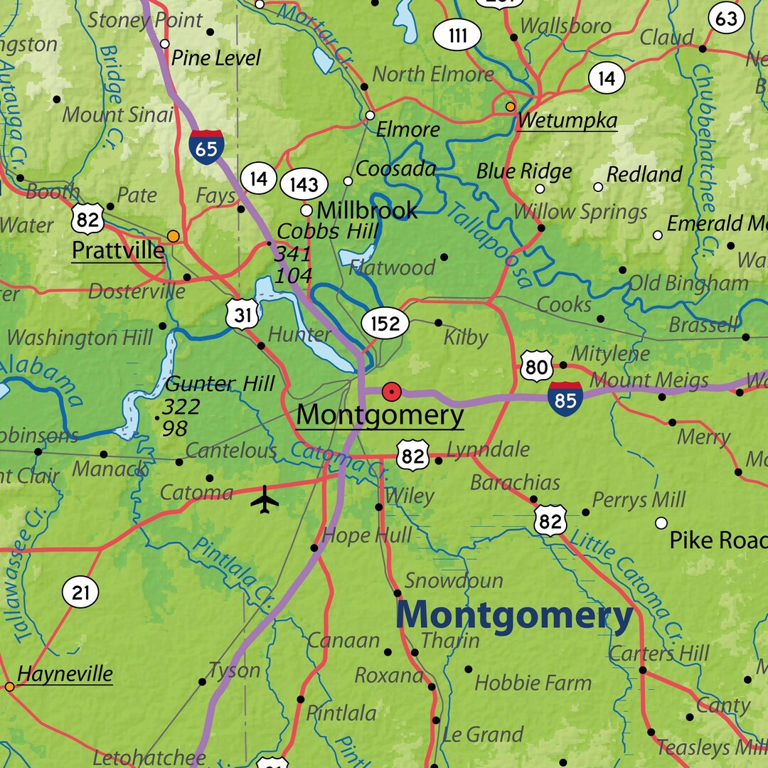 Physical Map of Alabama (adobe Illustrator, PDF) - Etsy