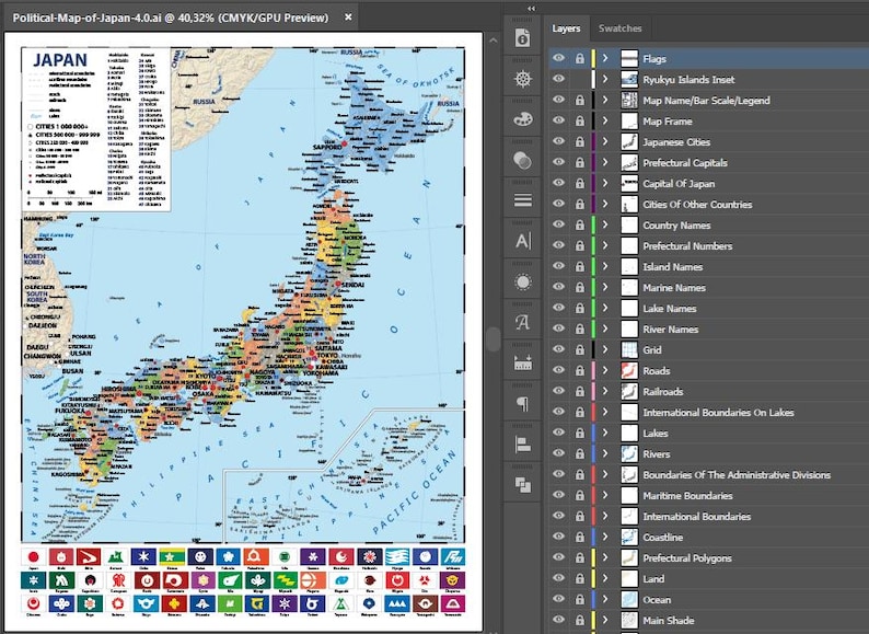 Political Map of Japan (adobe Illustrator, PDF) - Etsy