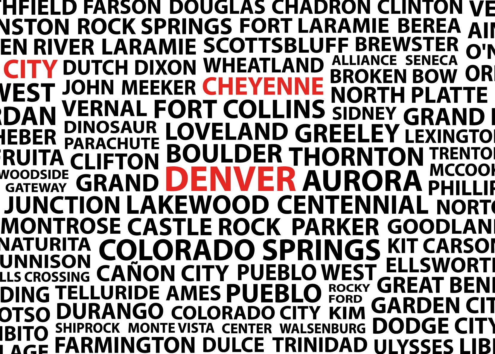 US Cities Text Map black/red - Etsy