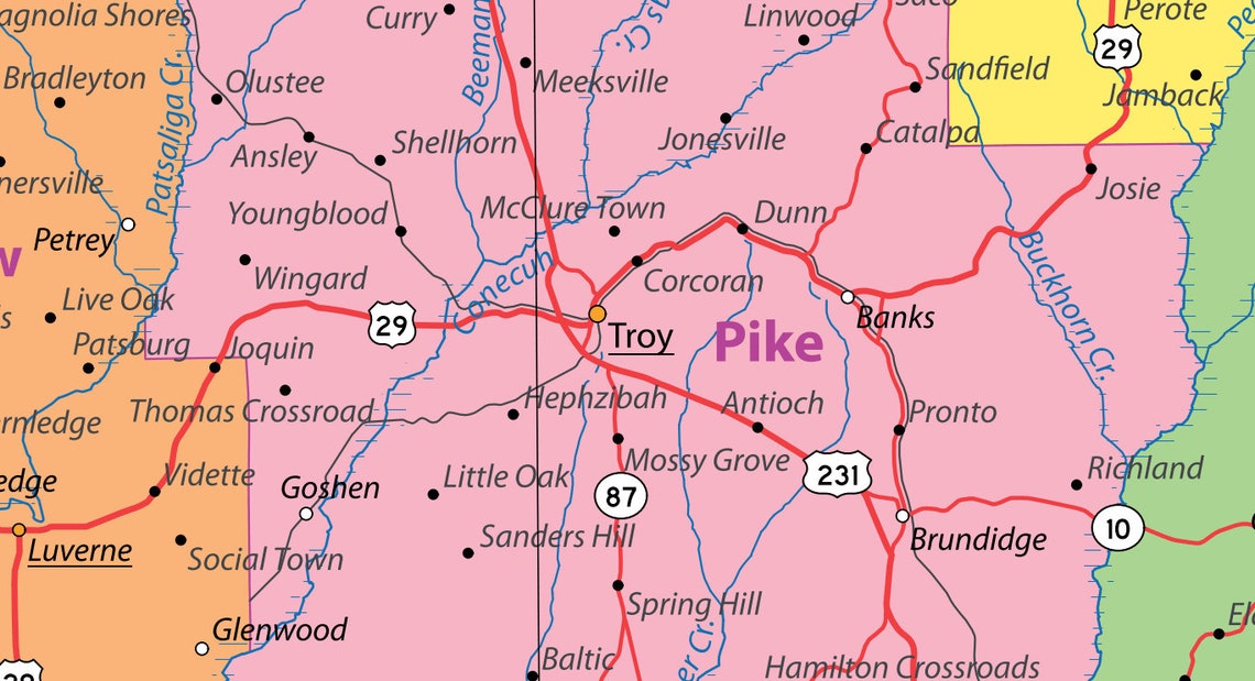 Political Map of Alabama adobe Illustrator, PDF: Vector, Printable ...