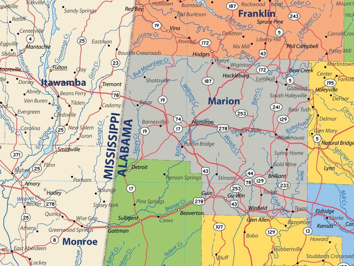 Political Map of Alabama (adobe Illustrator, PDF) - Etsy