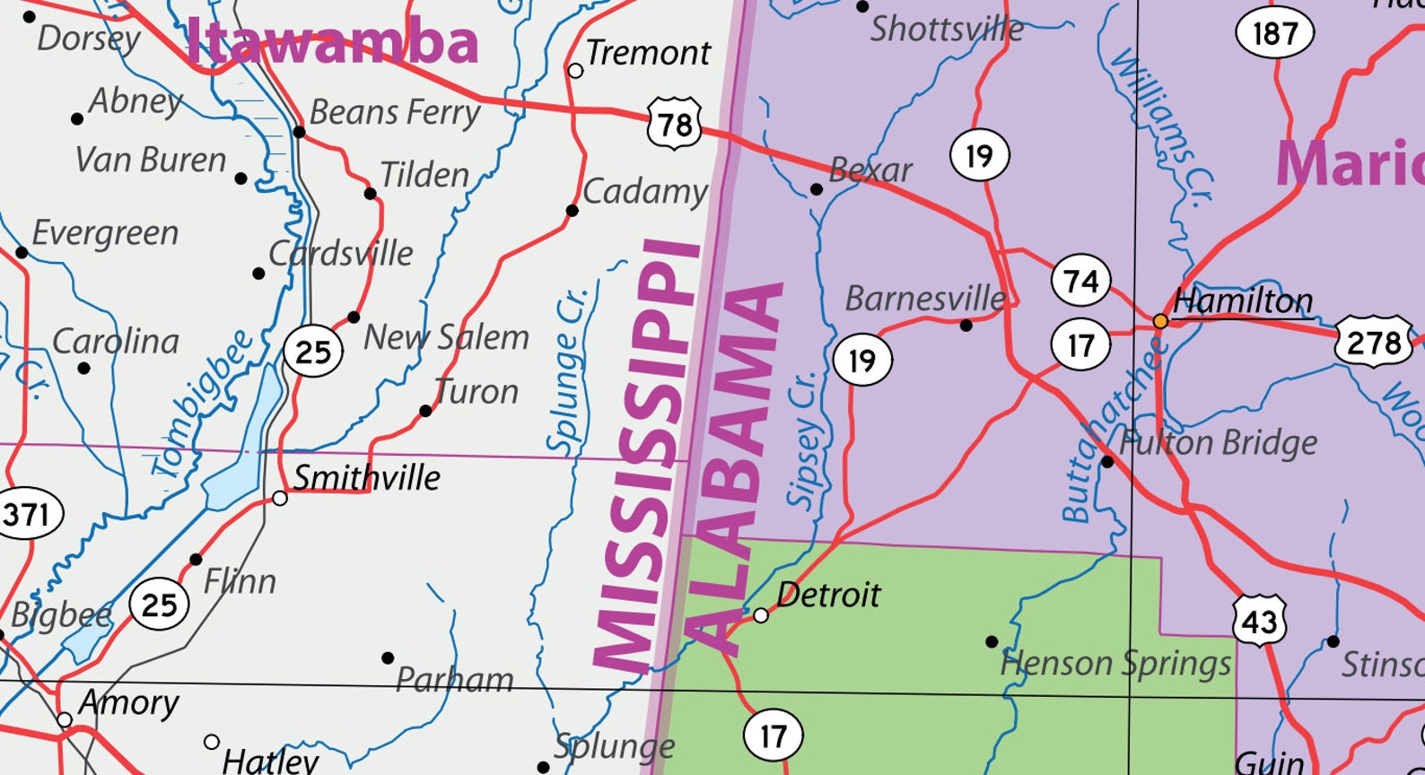 Political Map of Alabama adobe Illustrator, PDF: Vector, Printable ...