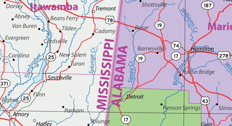 Political Map of Alabama adobe Illustrator, PDF: Vector, Printable ...